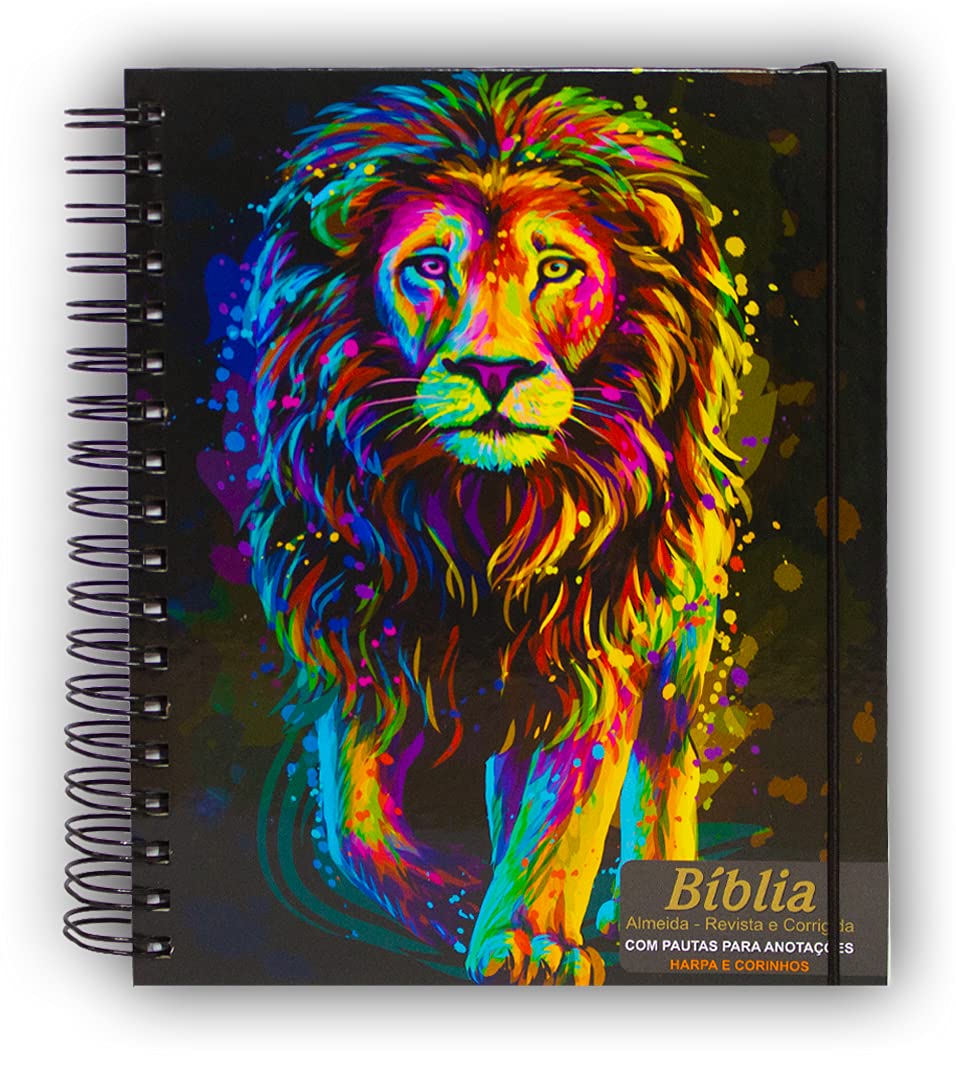 BTFDREEM Bíblia Para Anotações com Harpa - Espiral - Leão Pintura Inteiro
