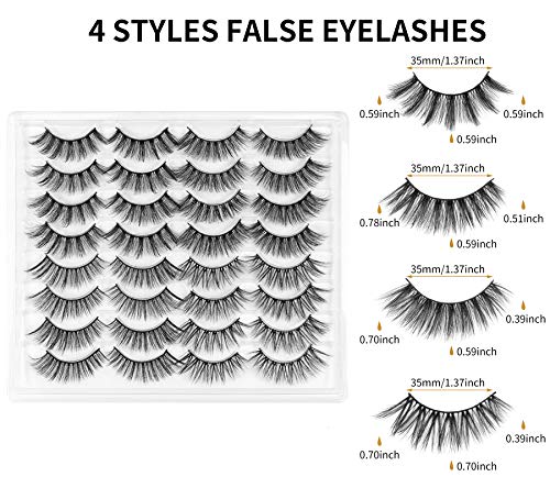 DYSILK False Eyelashes Lashes Mink - Mink Lashes Fluffy 16 Pairs 6D 4 Styles Mixed Lashes Faux Eyelashes Wispy Fluffy Natural Look Fake Eyelashes Mink Lashes Soft Reusable Eye Lashes | 15mm 18mm