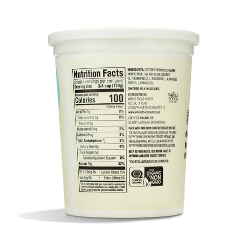 365 by Whole Foods Market, Yogurt Greek Plain Non Fat Organic, 32 Ounce