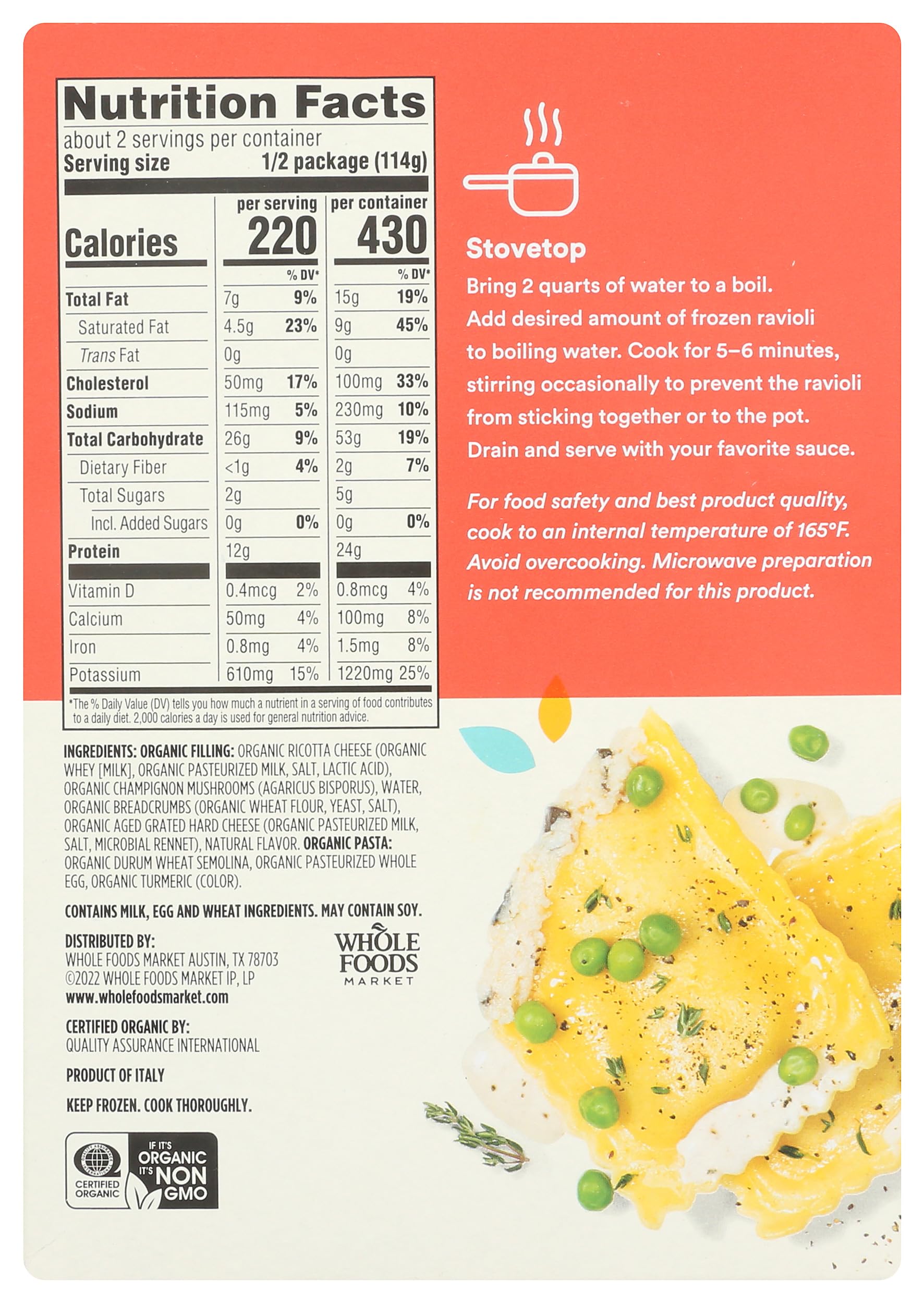 365 by Whole Foods Market, Ravioli Mushroom Organic, 8 Ounce