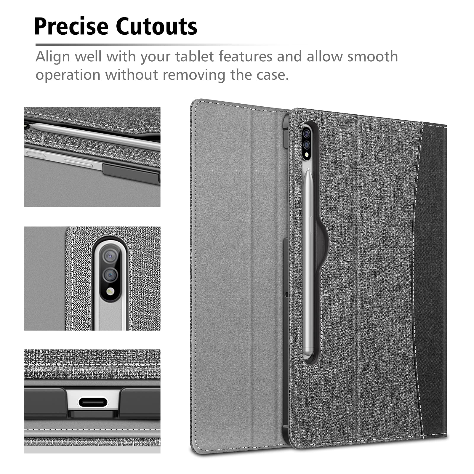 Fintie Case for Samsung Galaxy Tab S8/Tab S7 11 Inch (Model SM-X700/X706/T870/T875/T878) with Built-in S Pen Holder, Multiple Angle Portfolio Business Cover with Pocket Auto Sleep/Wake, Gray