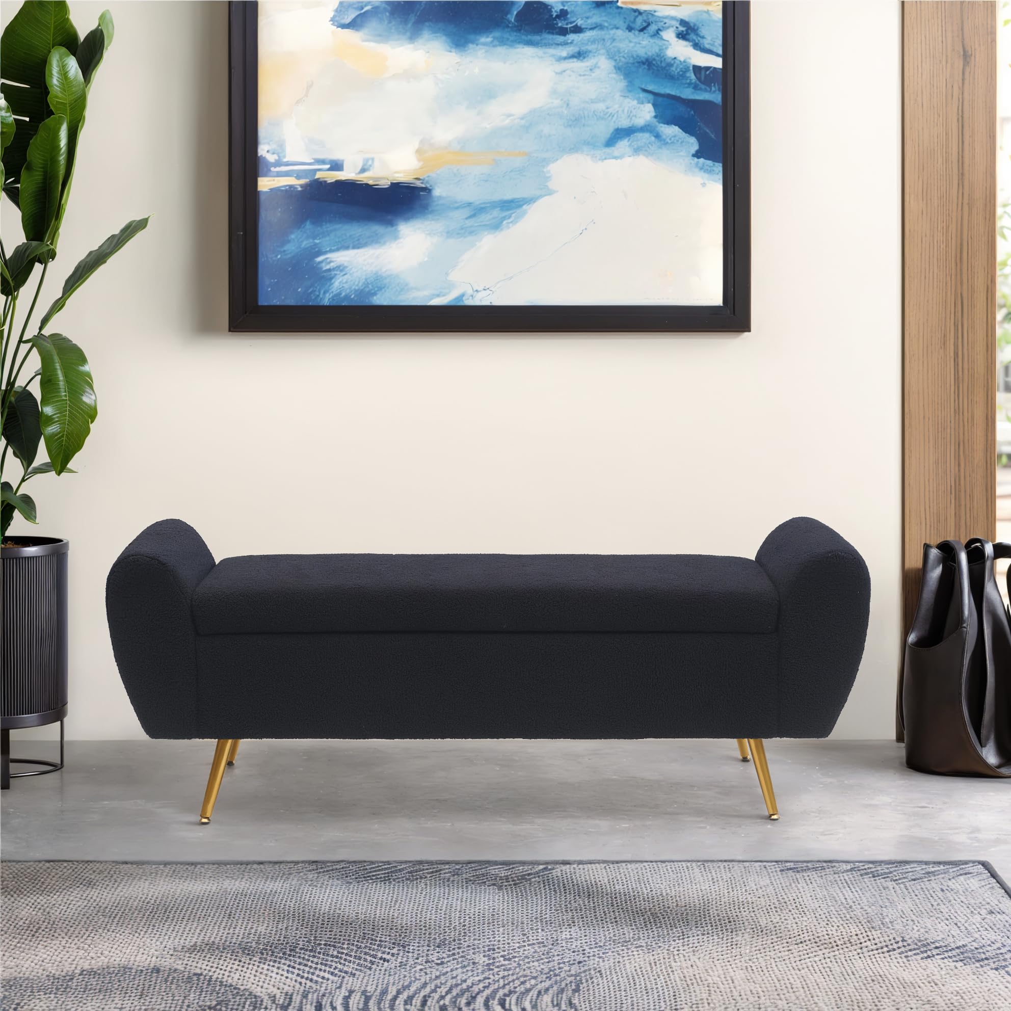 AIITTCC Teddy Storage Bench for Bedroom, Extra Long Boucle Bench for King Size Bed, Modern Upholstered End of Bed Ottoman Bench with Arms for Entryway Living Room (Grey)