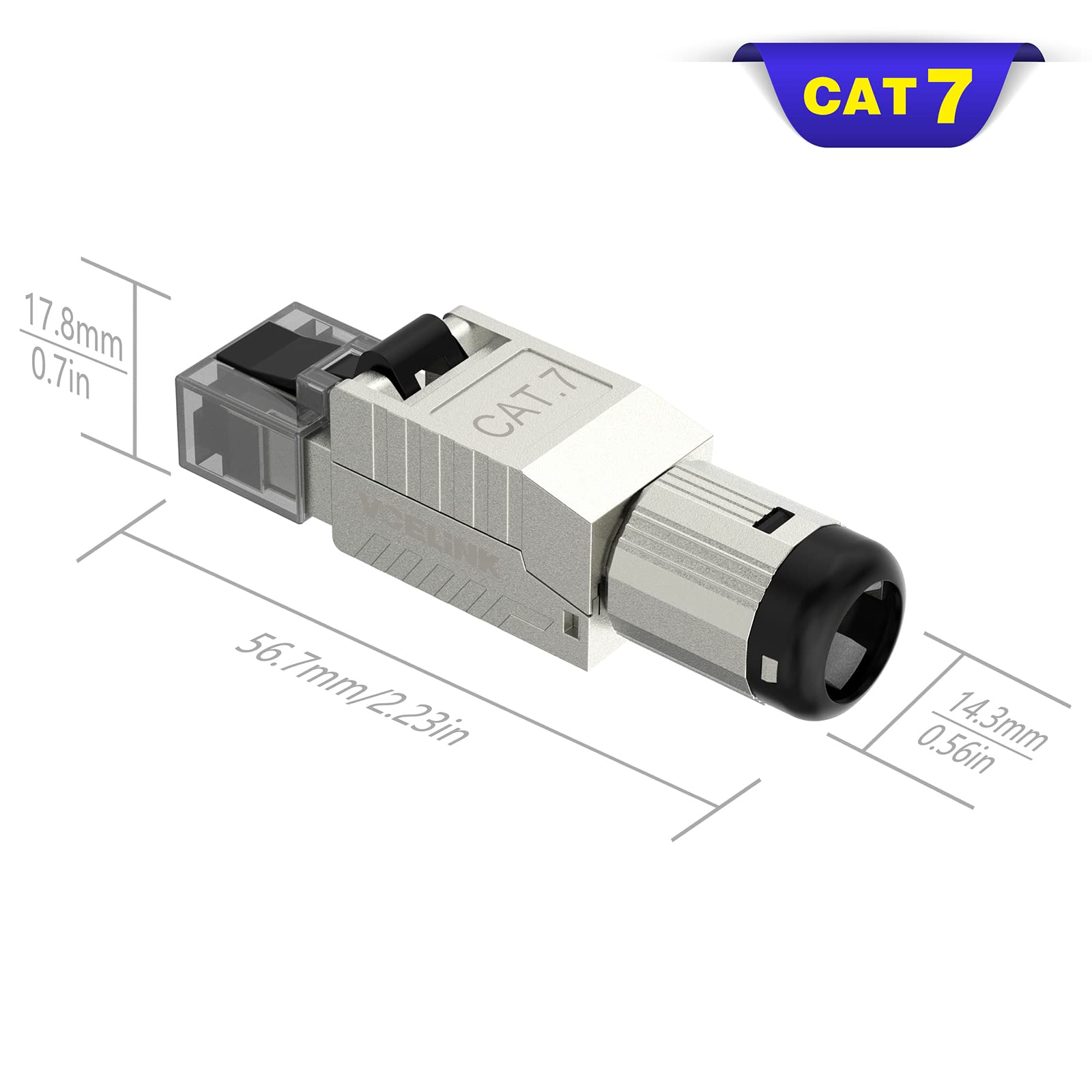 VCELINK RJ45 Cat7 Connectors 2-Pack, Tool-Free Zinc Alloy Shielded Ethernet Termination Plugs for 23AWG SFTP Cables, 10G Easy Internet Plug, Fast Field Installation