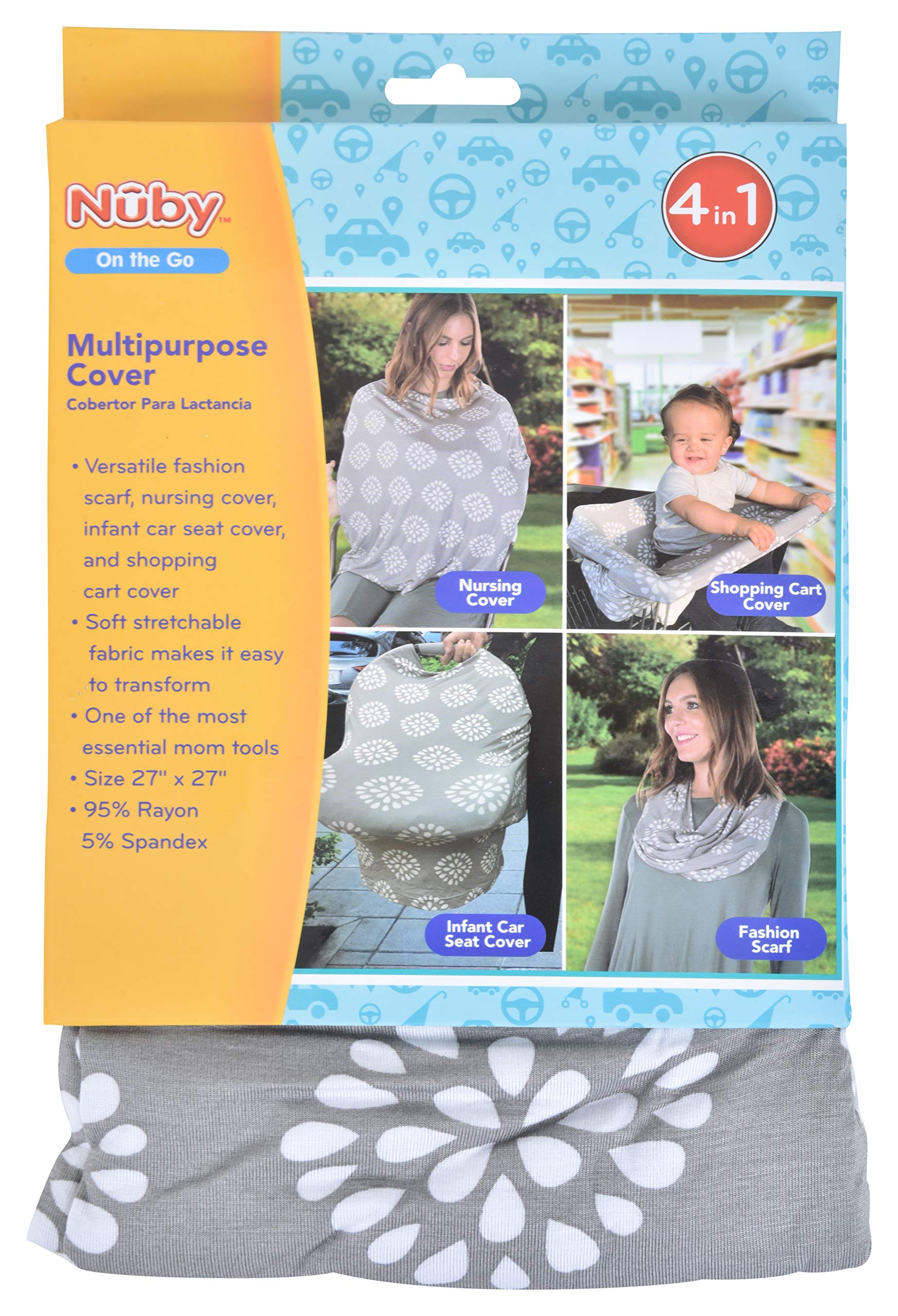 Nuby Carrier Car Seat Cover and Shopping Cart Cover - Multipurpose can be Used as Nursing Cover and Scarf