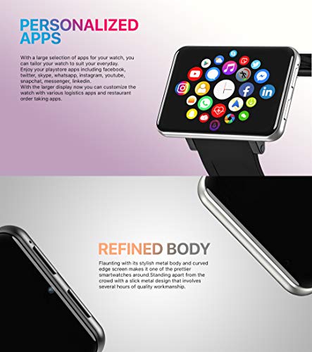 Rainbuvvy Smart Watch Men 3GB +32GB 2700mAh 2.86" Large Screen with Face ID Camera GPS WiFi 4G Android Smartwatch Phone (Silver)