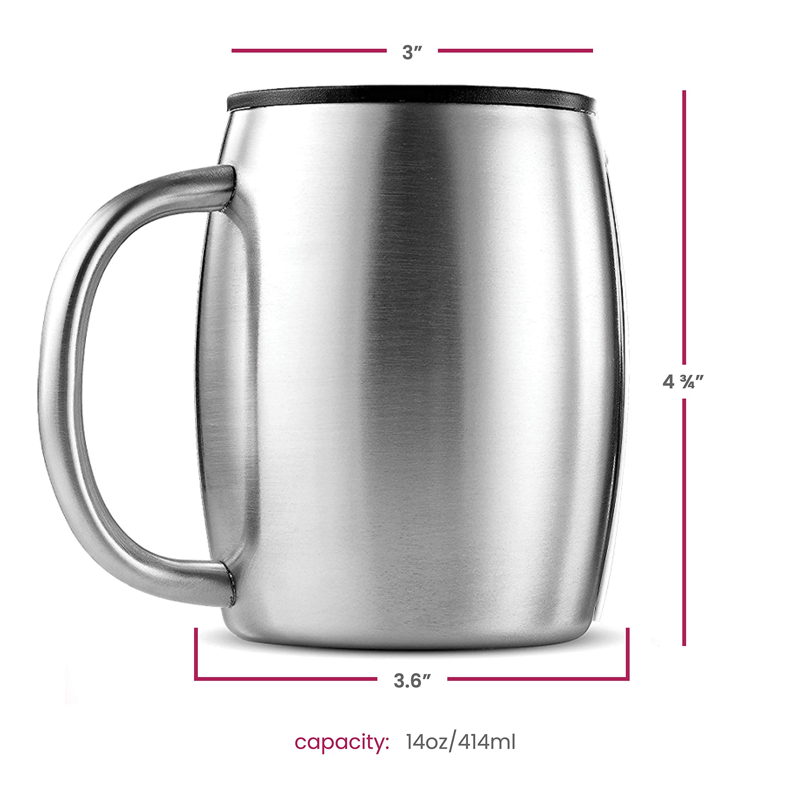FineDine Insulated Stainless-Steel Coffee Mug with Lid and Handle (2 Pk) 14 oz - BPA-Free Spillproof Lid, Double-Wall Camping Travel Coffee Mugs, White/Black