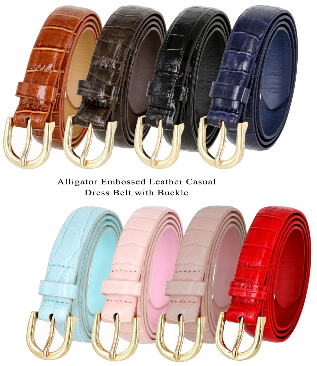 7035 Women's Skinny Belt Alligator Embossed Genuine Leather Belt 1" (25mm) Wide (Navy, 33''-35'' M)