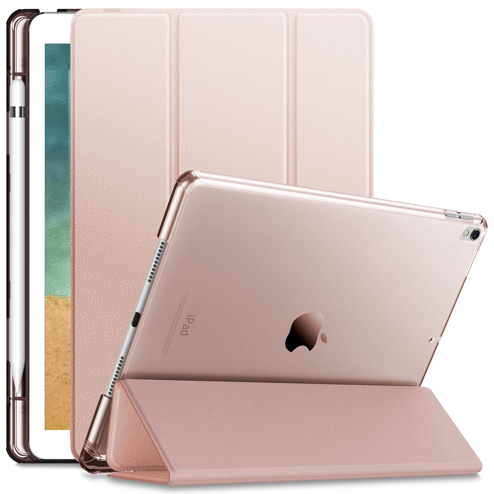 INFILAND Case Compatible with iPad Air 3rd Generation 2019 / iPad Pro 10.5 2017, Translucent Frosted Back Smart Cover Case with Pencil Holder,Rose Gold