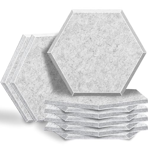 BUBOS 12 Pack Hexagon Acoustic Panels Soundproof Wall Panels,14 X 13 X 0.4Inches Sound Absorbing Panels Acoustical Wall Panels, Acoustic Treatment for Recording Studio, Office, Home,Grey