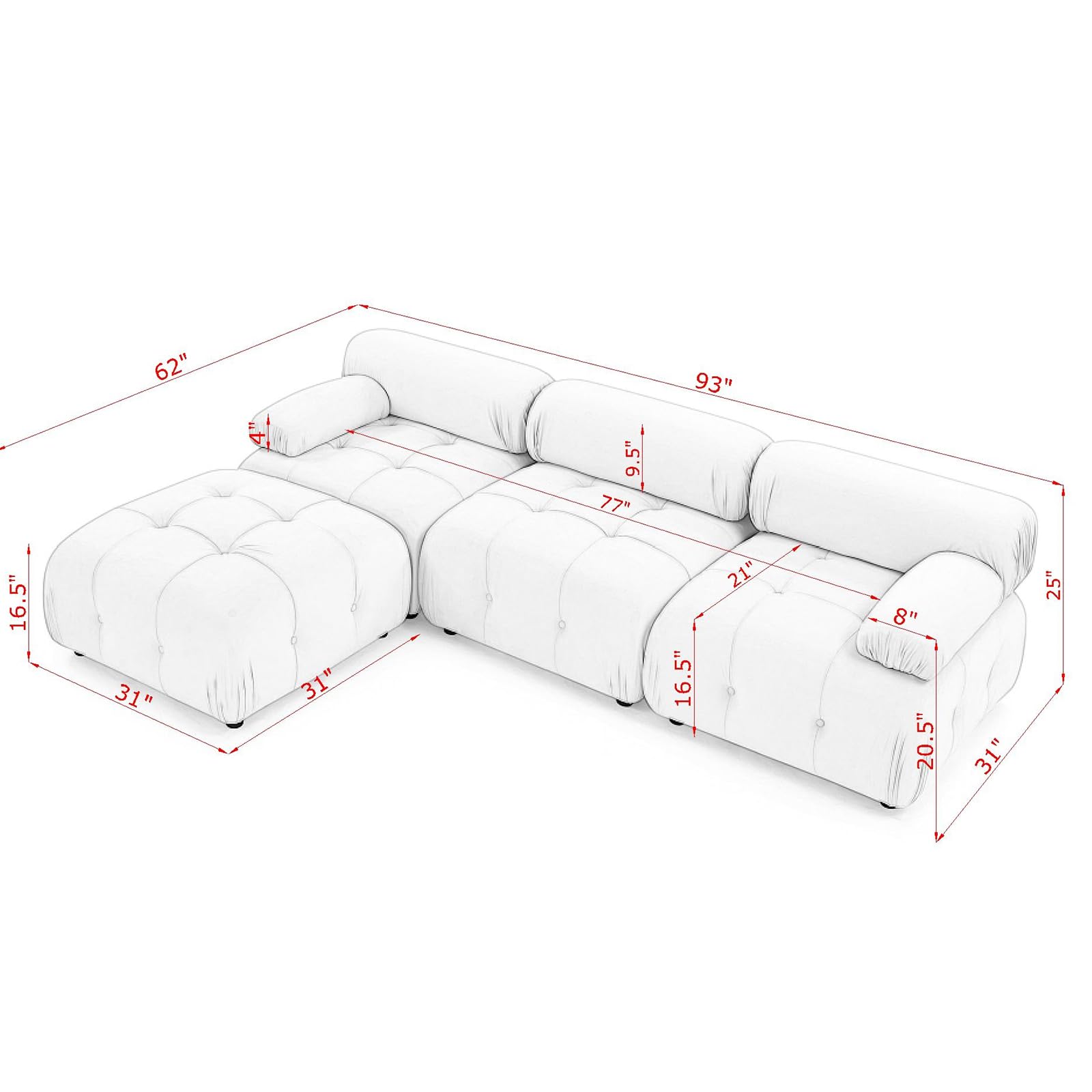 Modular Sectional Sofa, Living Room Couch Button Tufted Designed Cloud Sofa DIY Combination, L Shaped Couch with Reversible Ottoman, Beige Velvet