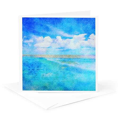 3dRose Greeting Card - A Beautiful Calm Blue Seaside Image Of Watercolor Painting - Fine Art