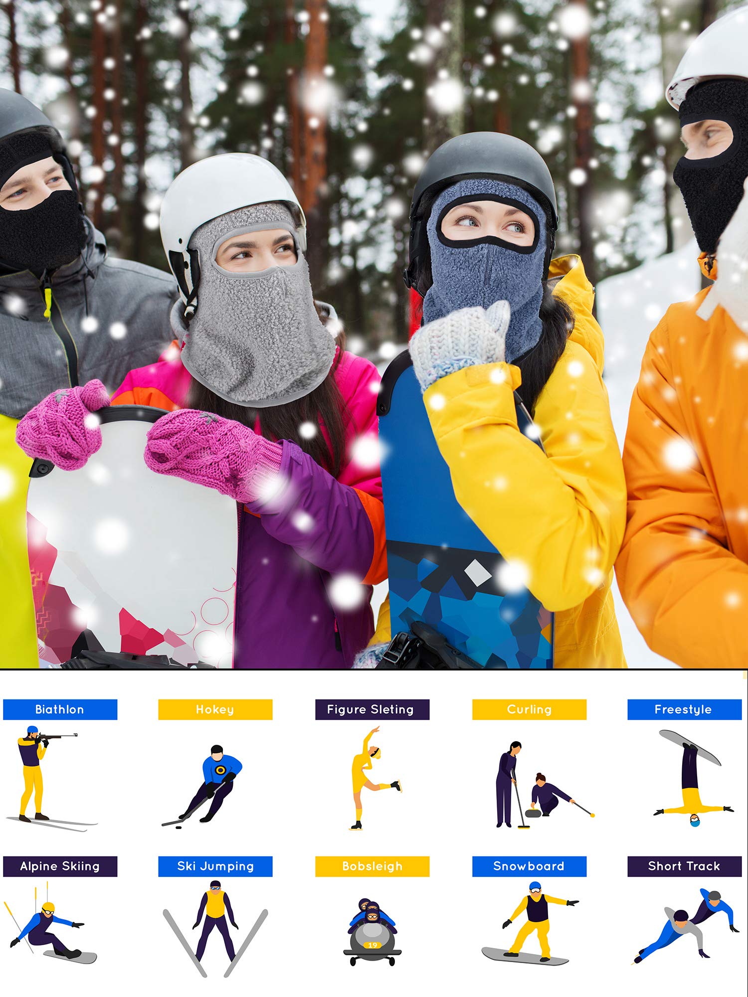 3 Pieces Winter Ski Balaclava Snow Windproof Cold Weather Balaclava for Men and Women (Black, Blue, Grey)