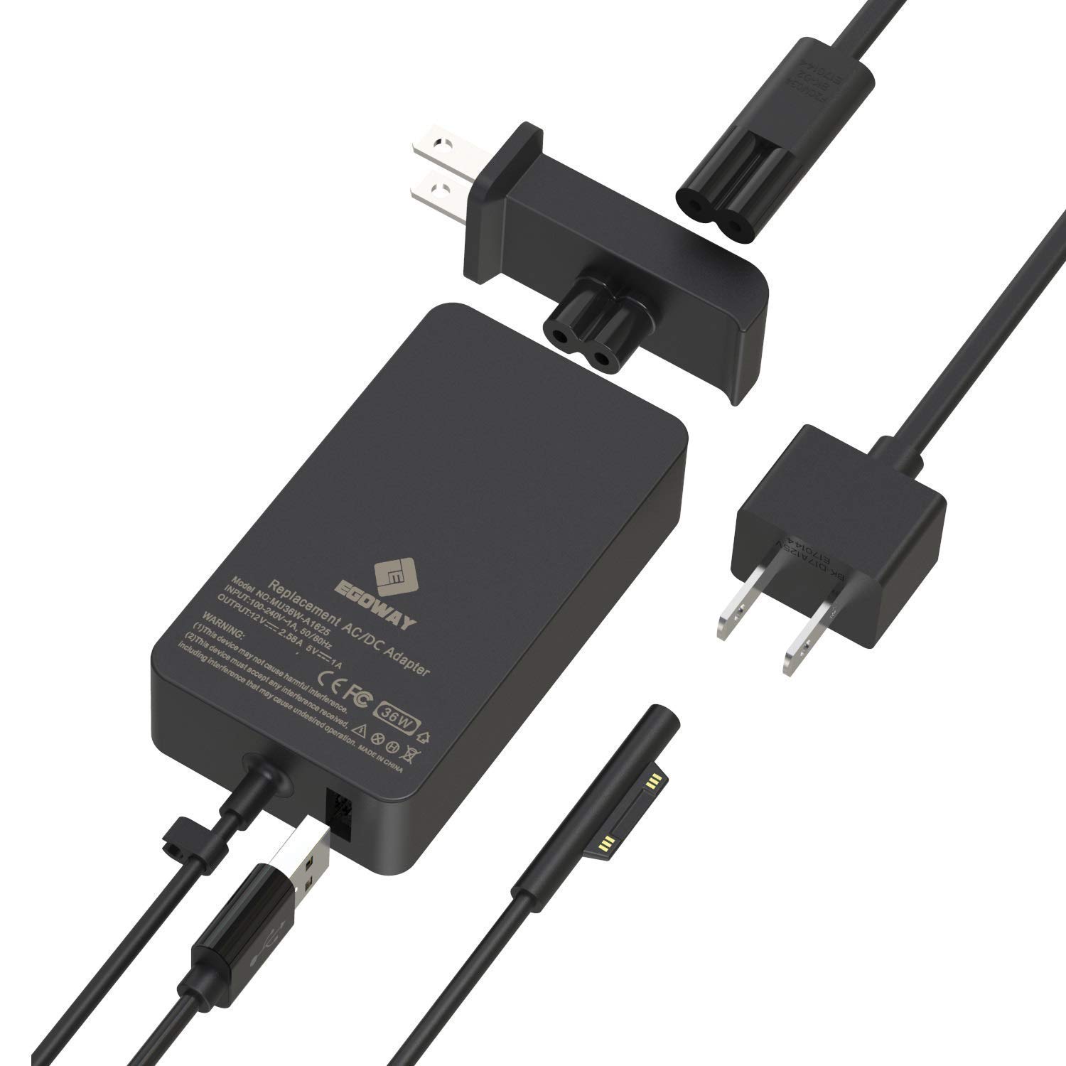 36W 12V 2.58A Power Adapter Charger Compatible with Surface Pro 3 Pro 4 (Intel Core i5 i7) Pro 5-2017 with USB Charging Port and 6ft Cord