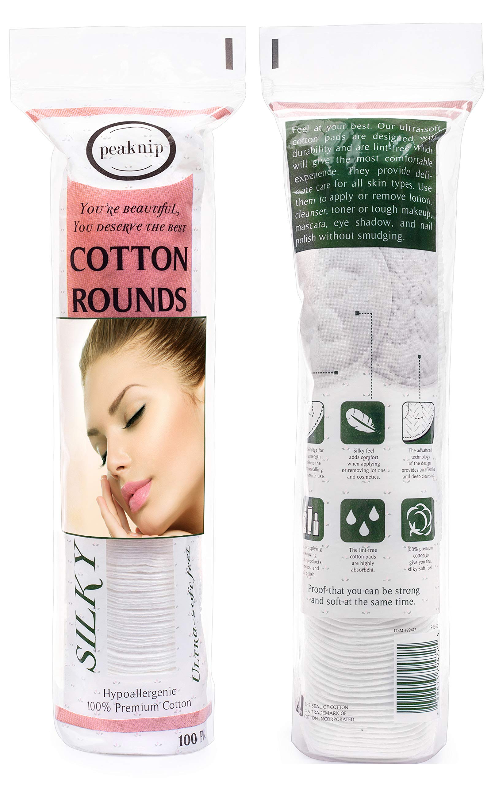 Premium 100% Cotton Rounds (100 Count) - Soft and Gentle Makeup Remover and Cleansing Pads for Face, Nail, and Personal Care - Absorbent, Textured, Lint-Free, and Hypoallergenic