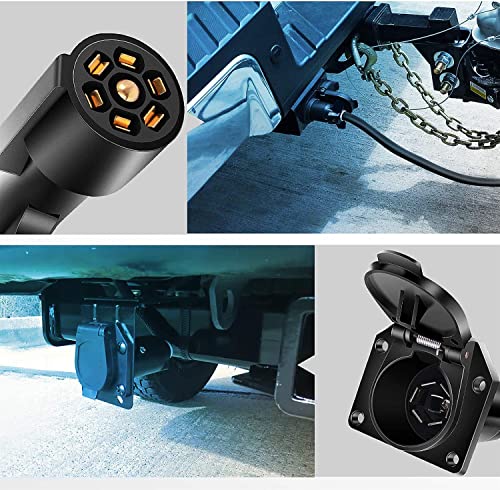 Nilight - 50050R 7-Way Trailer Plug Socket Extension Cable 3FT Long 10-14 AWG Double-Prong Copper Terminals/Wires for 7-Blade Trailer Wiring Connector Cord, 2 Years Warranty