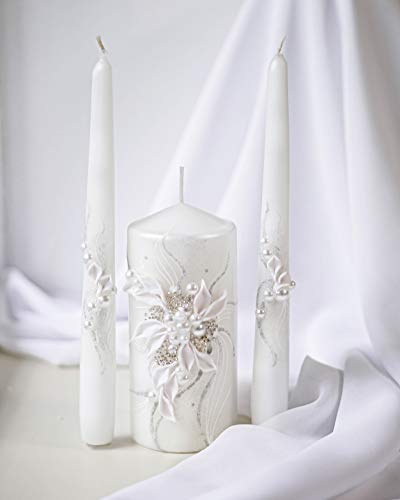 Magik Life Unity Candle Set for Wedding - Wedding Accessories for Reception and Ceremony - Candle Sets - 6 Inch Pillar and 2 10 Inch Tapers - Decorative Pillars White