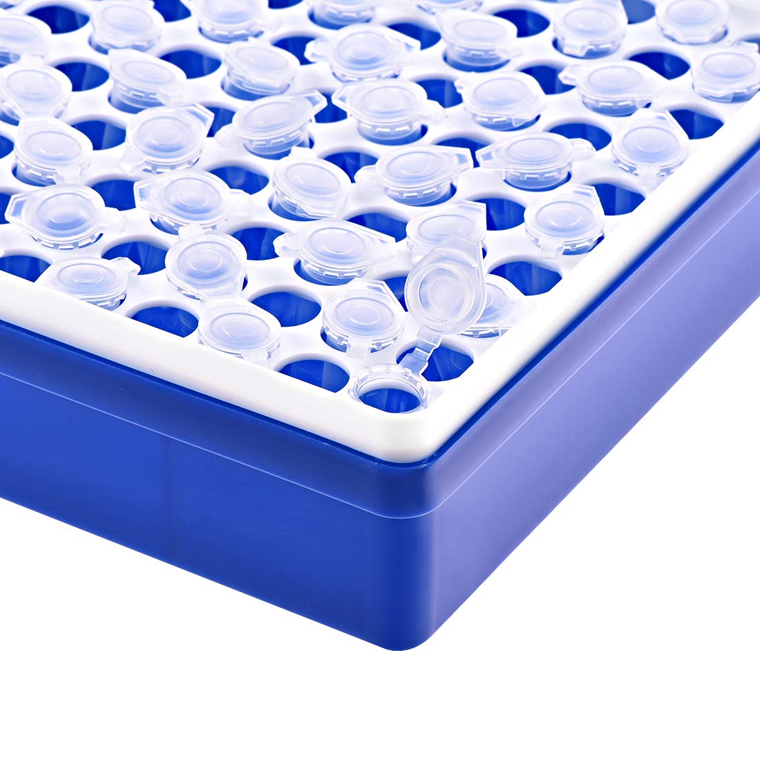 uxcell Centrifuge Tube Rack Storage Box 100-Well Polypropylene Holder for 1.5ml Microcentrifuge Tubes, Vials, Samples 11.8mm Hole Dia 2Pcs