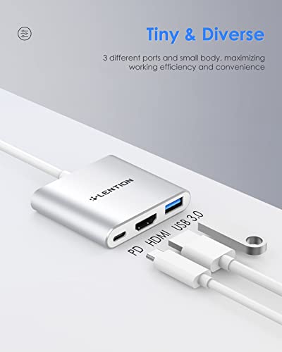 LENTION 3-in-1 USB C Hub with 100W Power Delivery, USB 3.0 & 4K HDMI for 2022-2016 MacBook Pro, New Mac Air/Surface/Chrome/Steam Deck, More, Stable Driver Adapter (CB-C14, Silver)