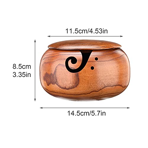 Knitting Bowl, Wood Yarn Bowl Yarn Holder for Knitting for Knitting and Crochet (5.7" x 3.3",with lid)