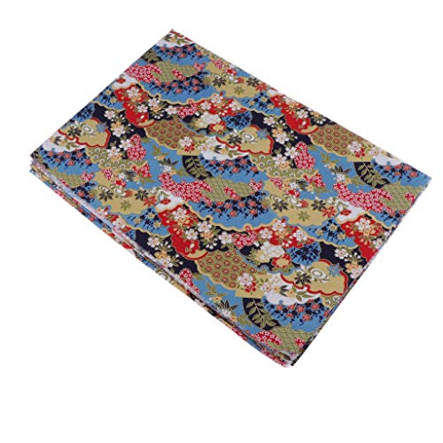 LoveinDIY Cotton Fabric Yard Sewing Patchwork Fabric Japanese Kimono Printed Fabric, Japanese Traditional pattarn, for Your Hand Making, Blue Flowers