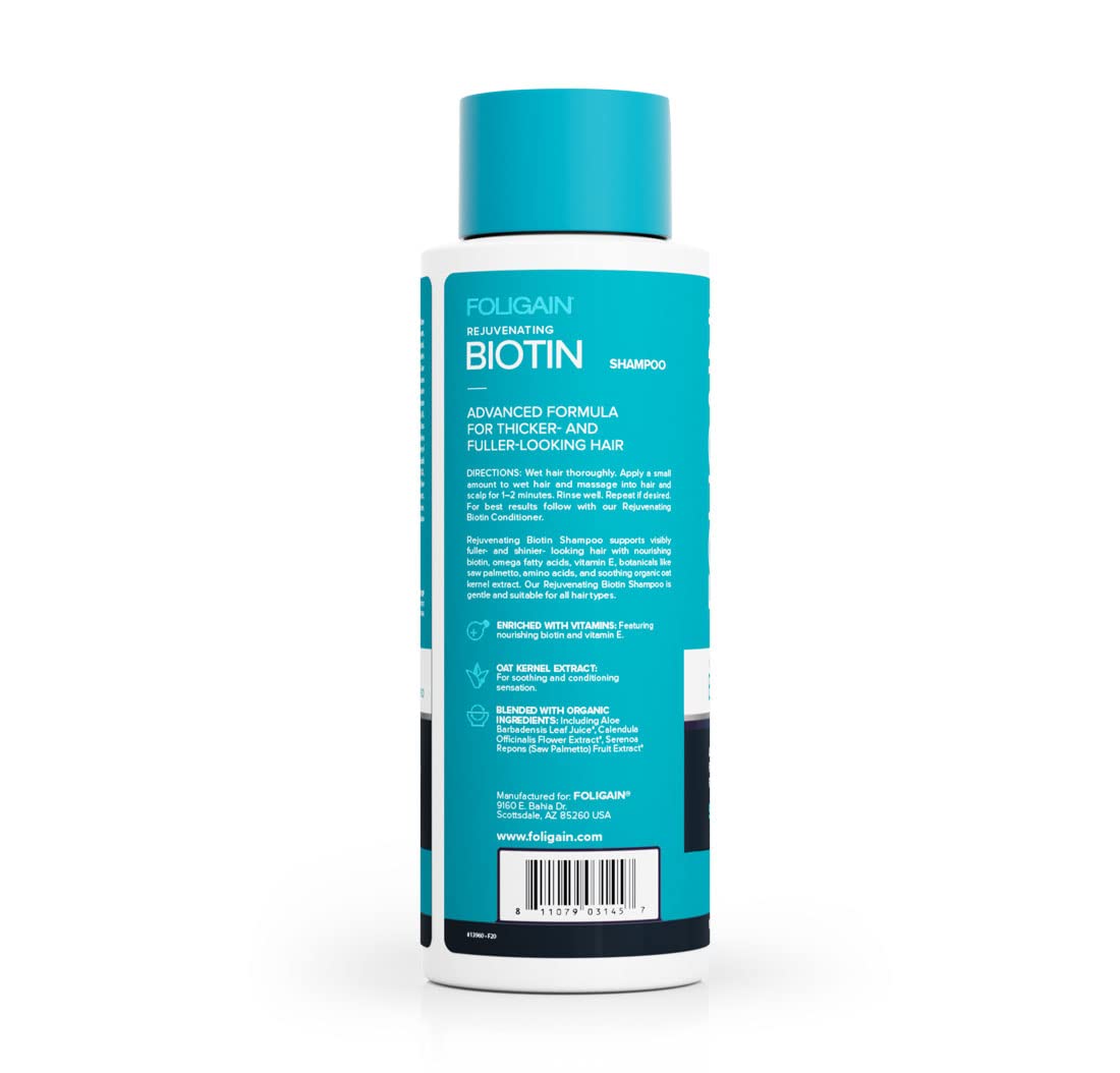 Foligain Rejuvenating Biotin Shampoo, Organic Cruelty Free Shampoo, Hydrating and Revitalizing Shampoo, 16 Fl. Oz.