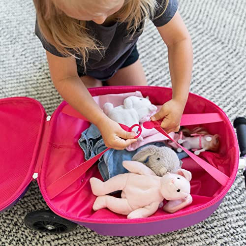 KIDDIETOTES 3-D Hardshell Ride On Suitcase Scooter for Kids - Cute Lightweight Kids Luggage with Wheels - Fun LED Lights