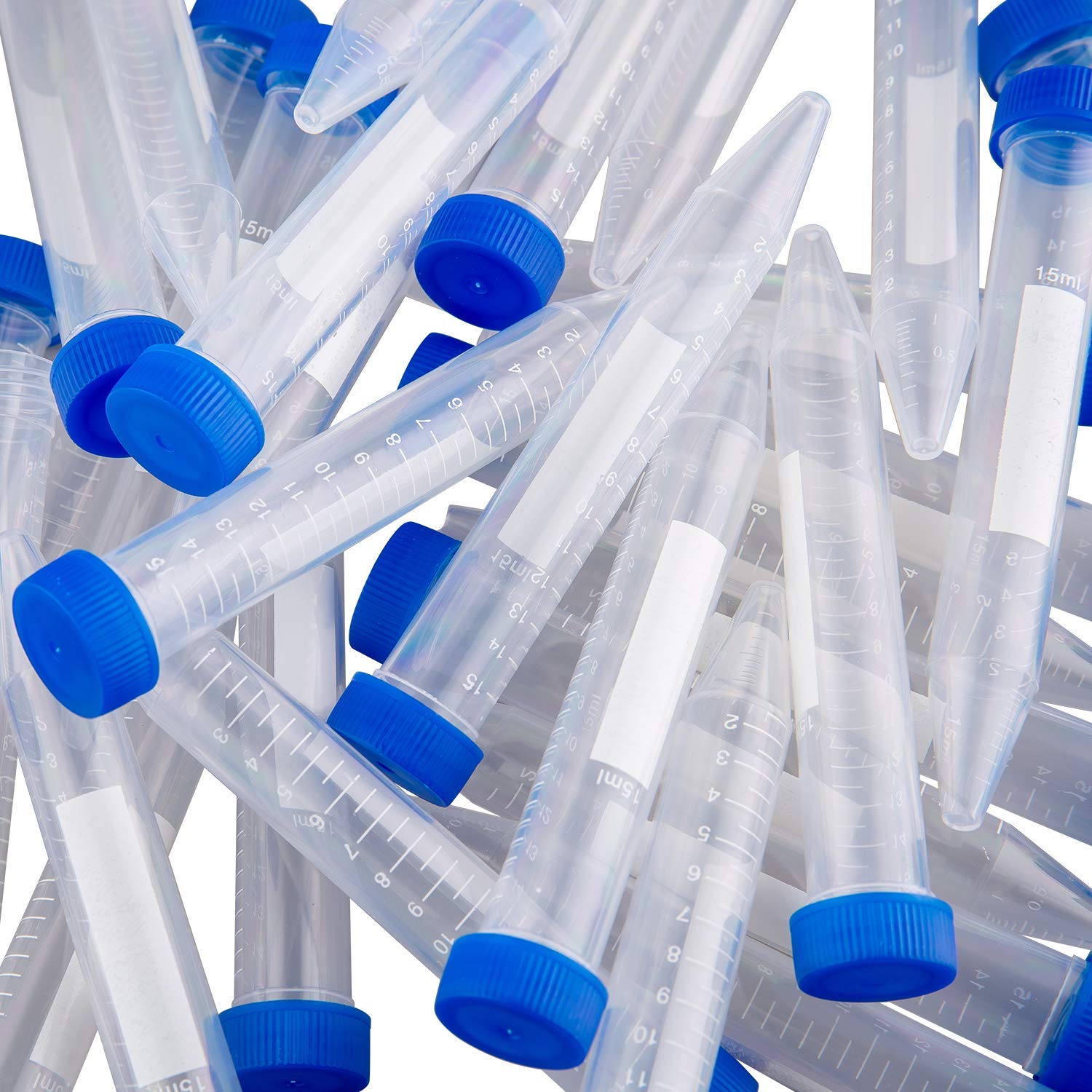 Ackers Conical Centrifuge Tubes 15mL, 100Pcs Sterile Plastic Test Tubes with Screw Caps, Polypropylene Container with Graduated and Write-on Spot, Non-Pyrogenic, DN/RNase Free | 2 Test Tube Racks