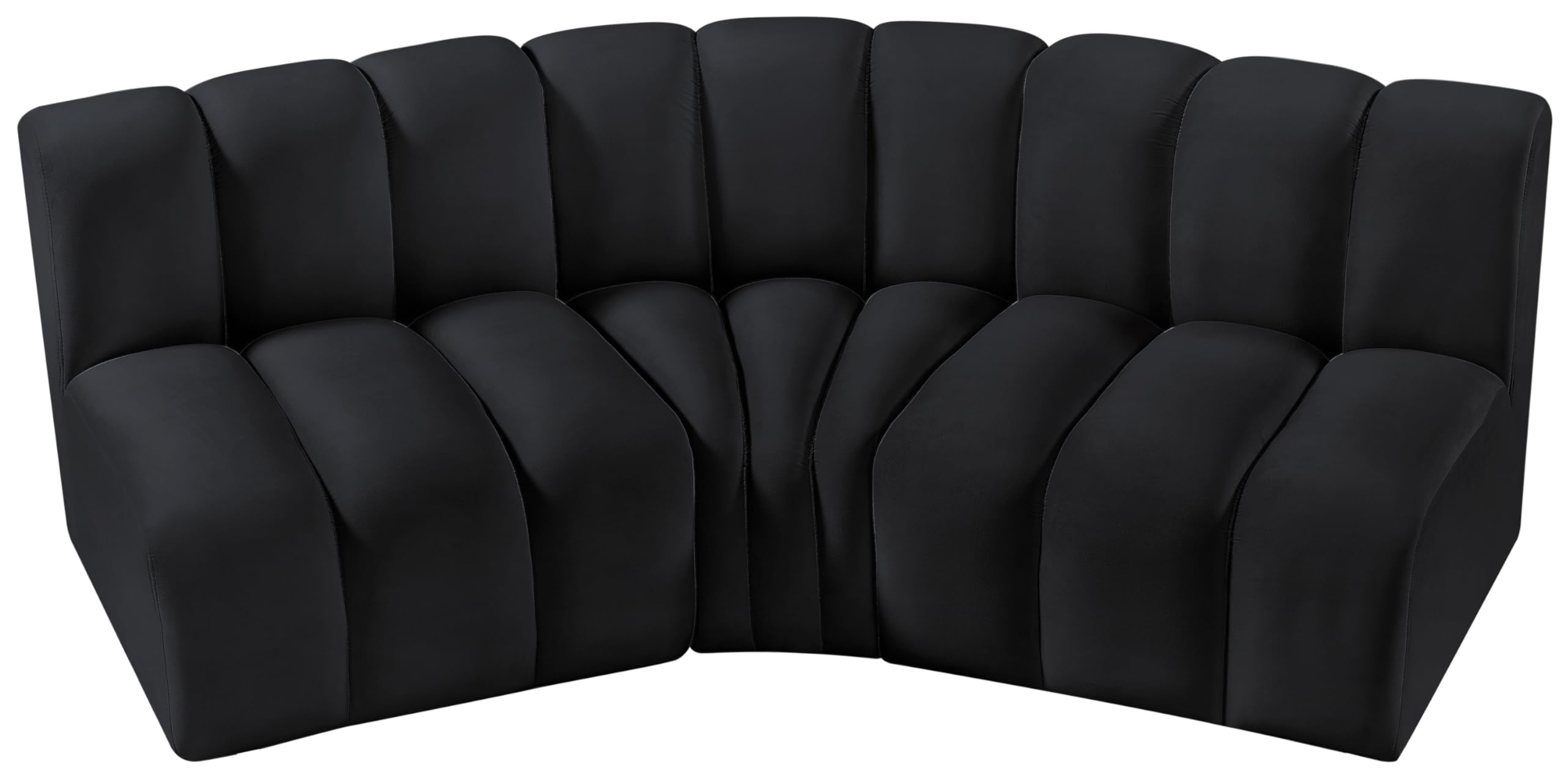 Meridian Furniture 103Black-S3B Arc Collection Modern | Contemporary Modular Sofa with Soft Black Velvet, Deep Channel Tufting, Modular Design, 86 W x 41 D x 30 H, Black