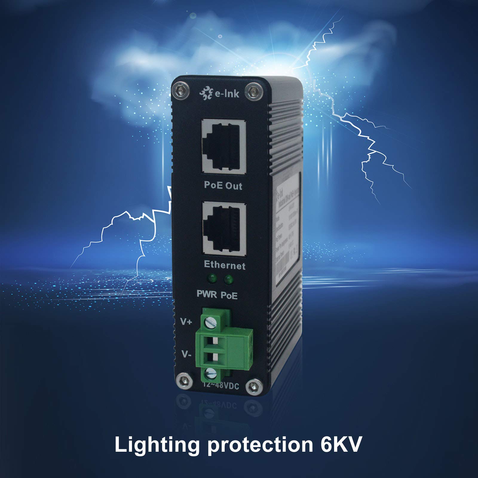 E-link Hardened Industrial Gigabit PoE+ Injector, 12~48V Input PoE+ Adapter, IEEE802.3af/at 30W Output up to 328ft, Din-Rail and Wall-Mount Installation
