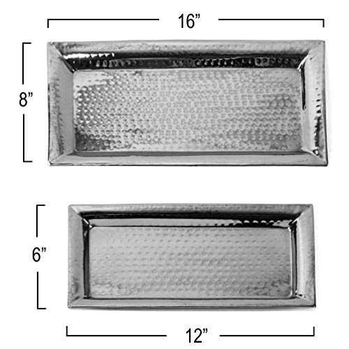 Colleta Home Silver Hammered Trays - Silver Serving Trays and Platters - Appetizer Tray - Chrome Platters (2 Pack Rectangle Platters)