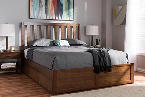Baxton Studio Garonne Storage Platform Bed, Queen, Walnut Brown