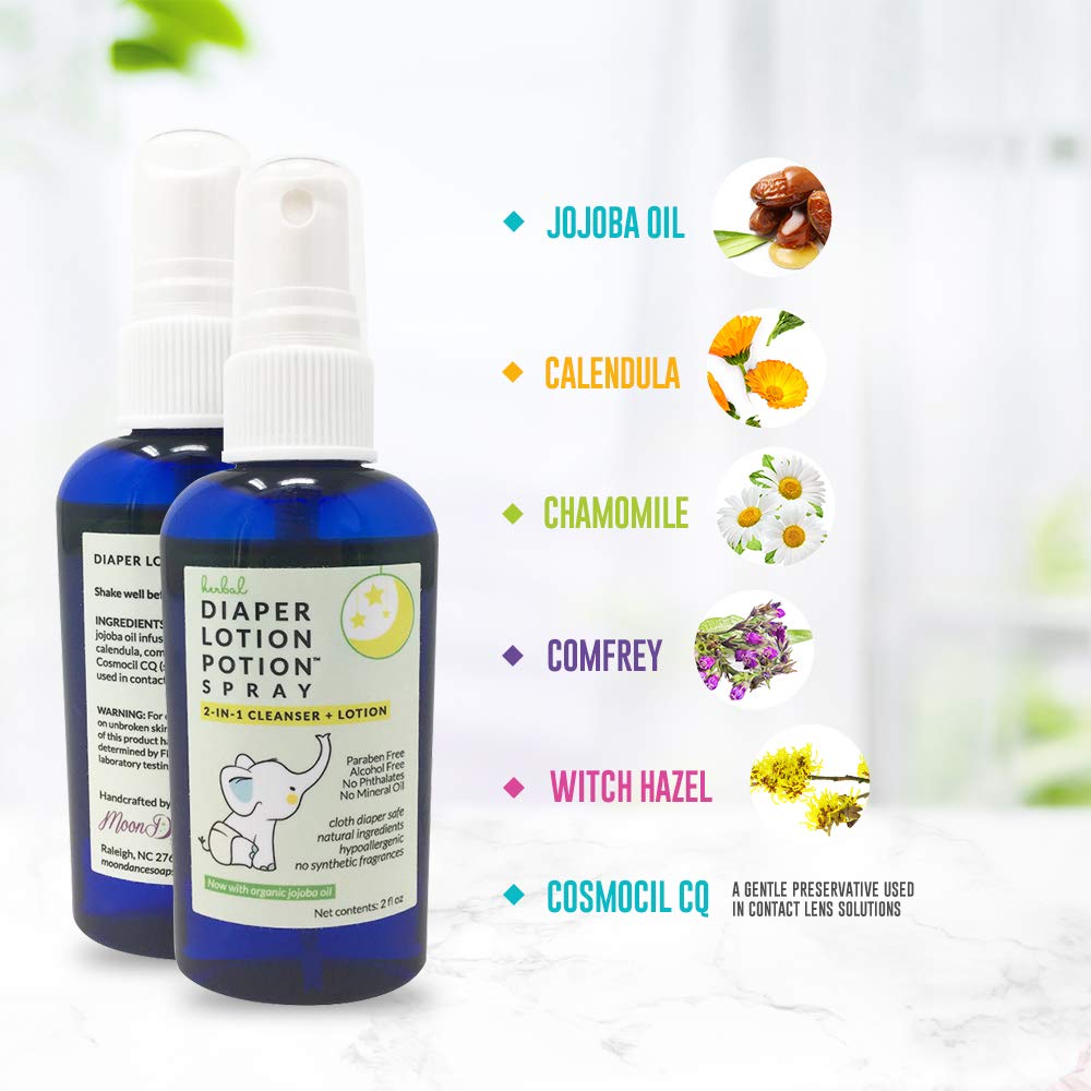 Diaper Lotion Potion, All Natural Diaper Rash Guard for Your Baby's Bottom - Healing and Soothing 2-in-1 Herbal Cleanser and Lotion - Moisturizes and Protects (4 Ounce Spray)