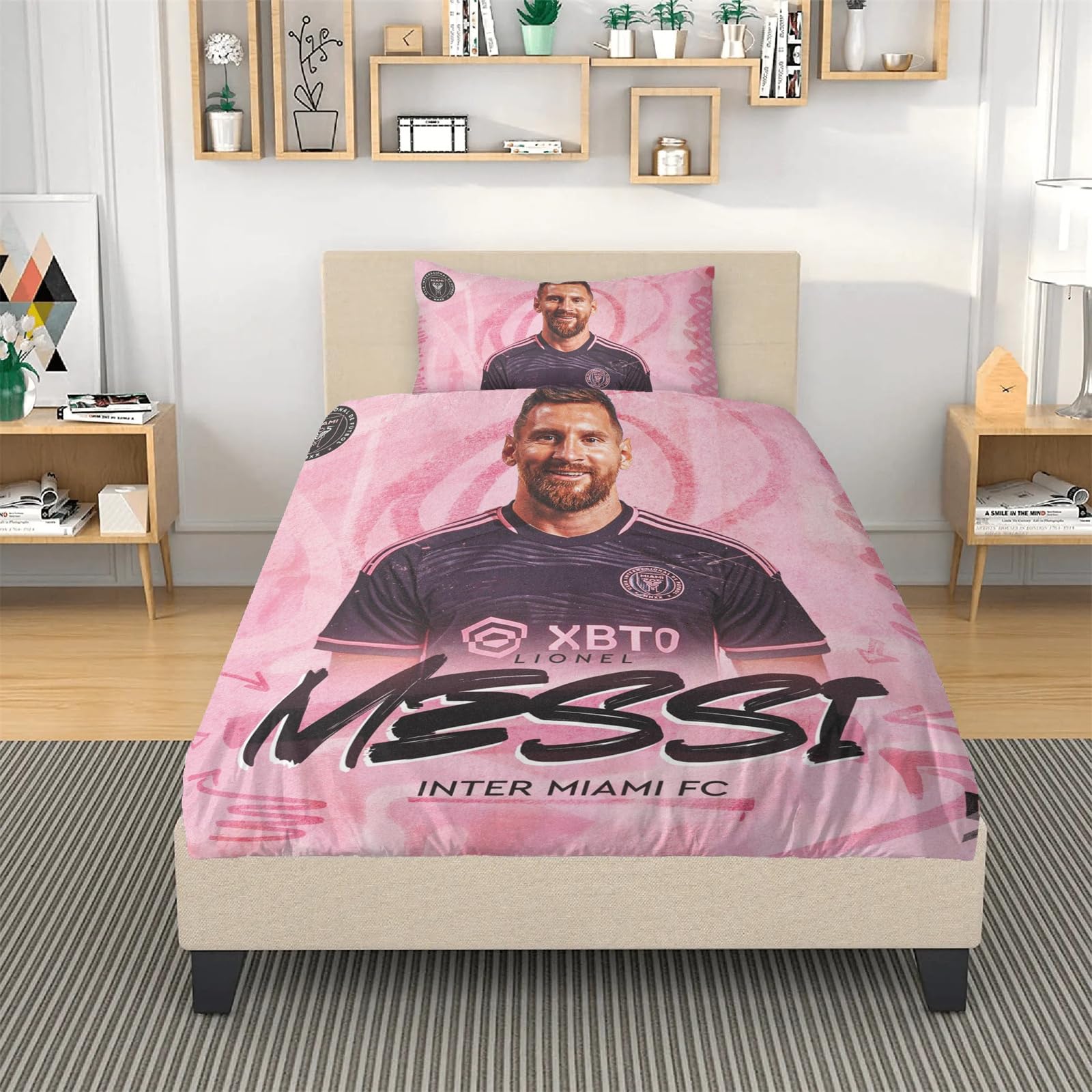 Aimery Miami Bedding Set Soccer Duvet Cover Set Pink Bed Football Comforter Soft Microfiber Soccer Bedding Sets 3 Pieces Fruit Comforter Cover and 2 Pillowcase for Bedroom (Pink 1,Full)