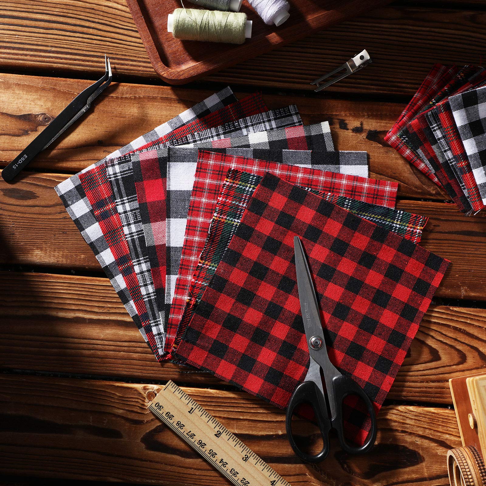 48 Pieces Christmas Buffalo Plaid Tartan Fabric Plaid Fabric Lodge Charm Pack for DIY Christmas Sewing Scrapbooking Quilting (5.9 x 5.9 Inch)
