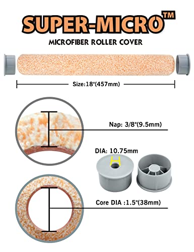 ROLLINGDOG 18 Inch Paint Roller Covers -18 Microfiber Paint Rollers for Ceiling,Wall,Floor,Decks Painting (Pack of 3, 3/8" Nap)