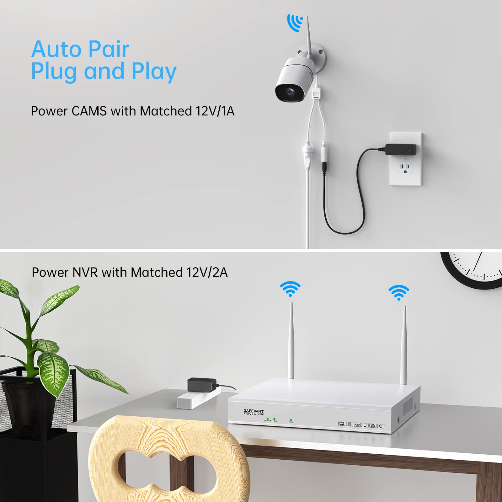 5MP Wireless Security Camera System with Two Way Audio, SAFEVANT 8 Channel NVR with 8pcs HD Cameras Surveillance System WiFi Camera System Home CCTV for Outdoor Indoor Use, 3TB HDD
