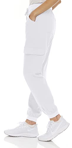 Marilyn Monroe Womens Stretch Knitwaist Six Pocket Scrub Joggers, White, S