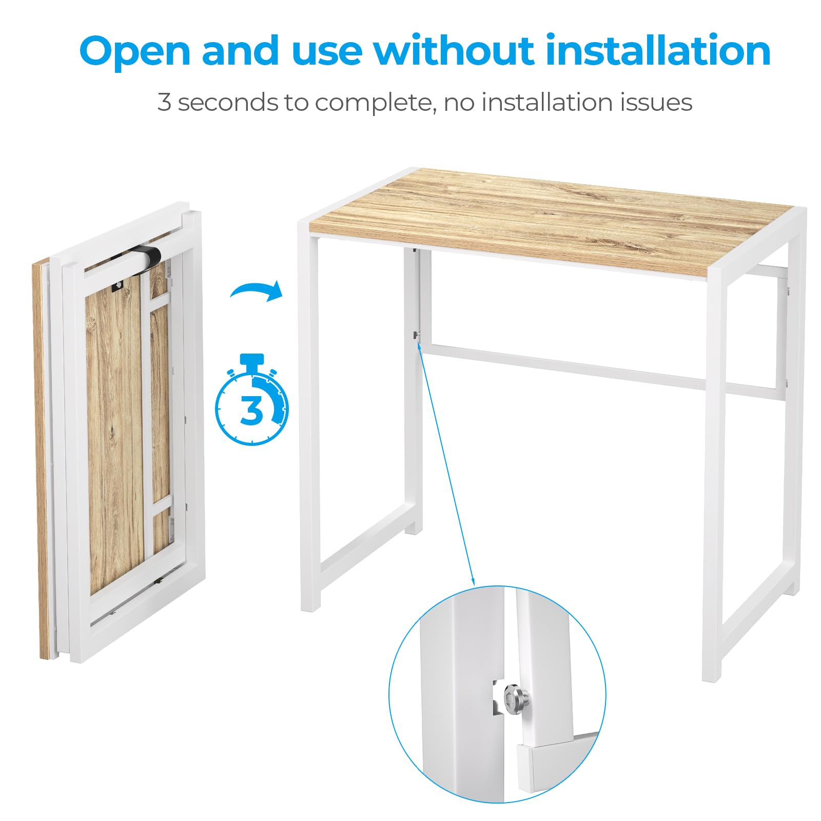 GreenForest Folding Desk No-Assembly, 31.5 in Small Desk for Small Spaces, Computer Desk for Home Office, Space Saving Foldable Table, Study Writing Desk, Oak White