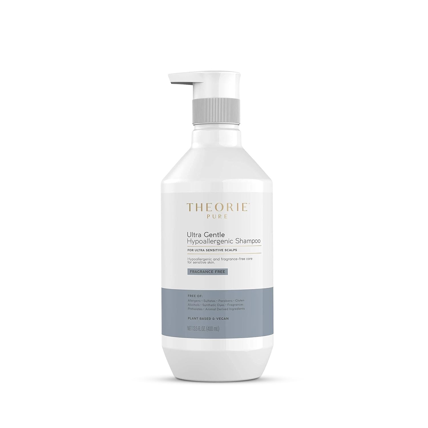 Theorie Pure Ultra Gentle Hypoallergenic Shampoo - Plant-Based & Vegan - Conditions & Soothes Itchy & Allergy Prone Skin - Fragrance-Free - Suited for Sensitive Scalp, Pump Bottle 400mL