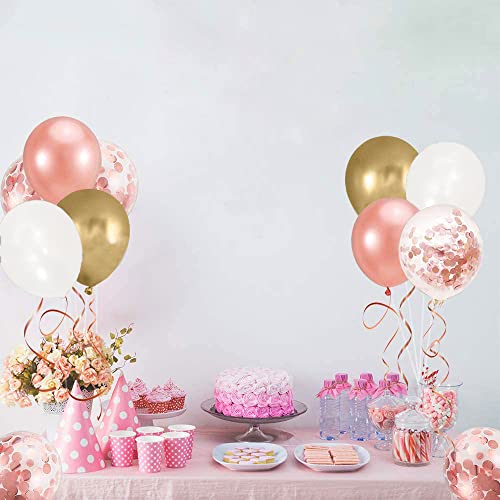 Rose Gold White Balloons, 50pcs 12 Inches Gold and White Latex Balloons for Baby Shower, Wedding, Birthday Party Backdrop Decorations