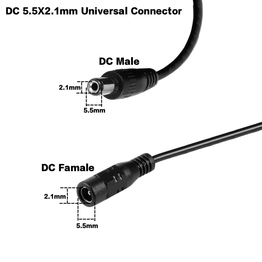 Vanxse Dc 12v CCTV Power Extension Cable 2.1x5.5mm for CCTV Security Camera WiFi IP Surveillance Camera NVR Dvr LED Strip Router Christmas Light (20Meters-65FT)