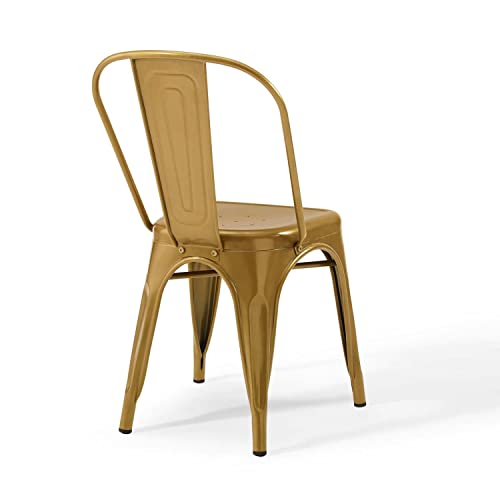 Modway Promenade Industrial Modern Steel Metal Bistro Dining Chairs in Gold-Set of 2