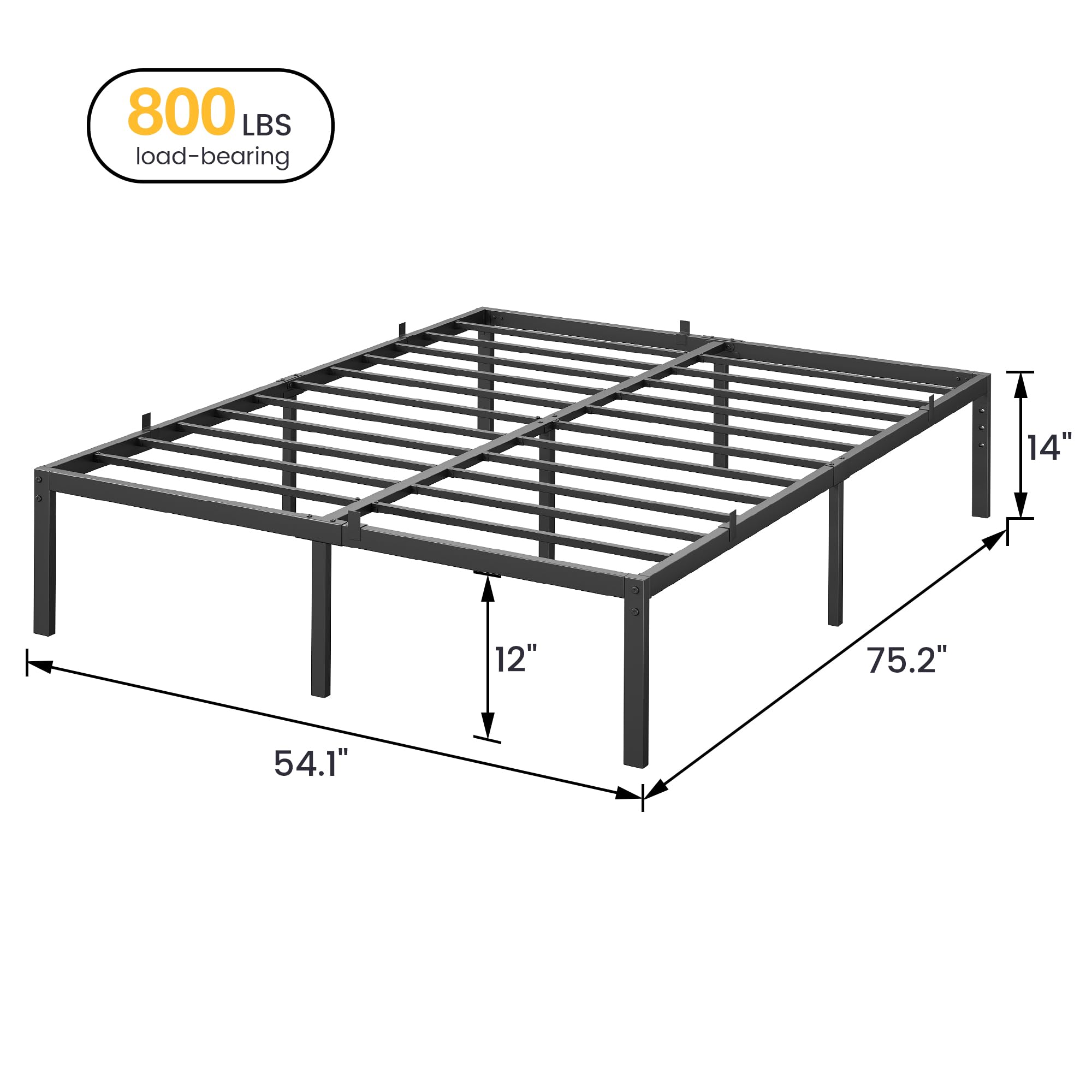 GAOMON 14 Inch Full Bed Frame with Storage,Noise-Free,Metal Platform Full Bed Frame No Box Spring Needed Steel Slat Support Easy Assembly