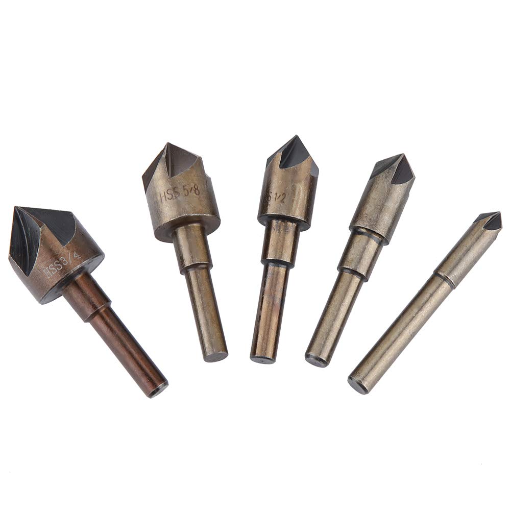 5pcs Countersink Drill Bits Set Five-Edge Chamfering Deburring Tool 1/4" 3/8" 1/2" 5/8" 3/4"