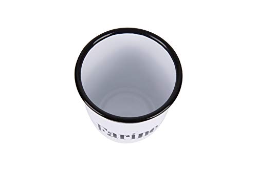 Creative Co-Op Enameled White Canisters with French Writing & Black Rims (Set of 4 Sizes)