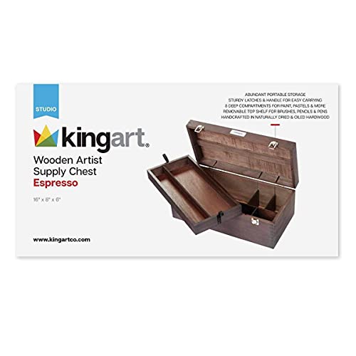 KINGART Artist Wood Pastel, Pen, Marker Portable Storage Box Organizer with Drawer, Tool Box Espresso Finish