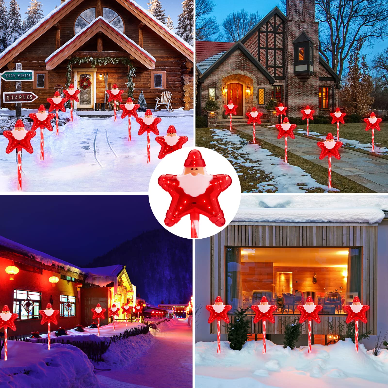 Brightown Christmas Decorations Pathway Lights Outdoor - 23 inches 124 LED Santa Candy Cane Lights Lighted Waterproof for Holiday Garden Lawn Yard Sidewalk Walkway Markers, 4 Pack