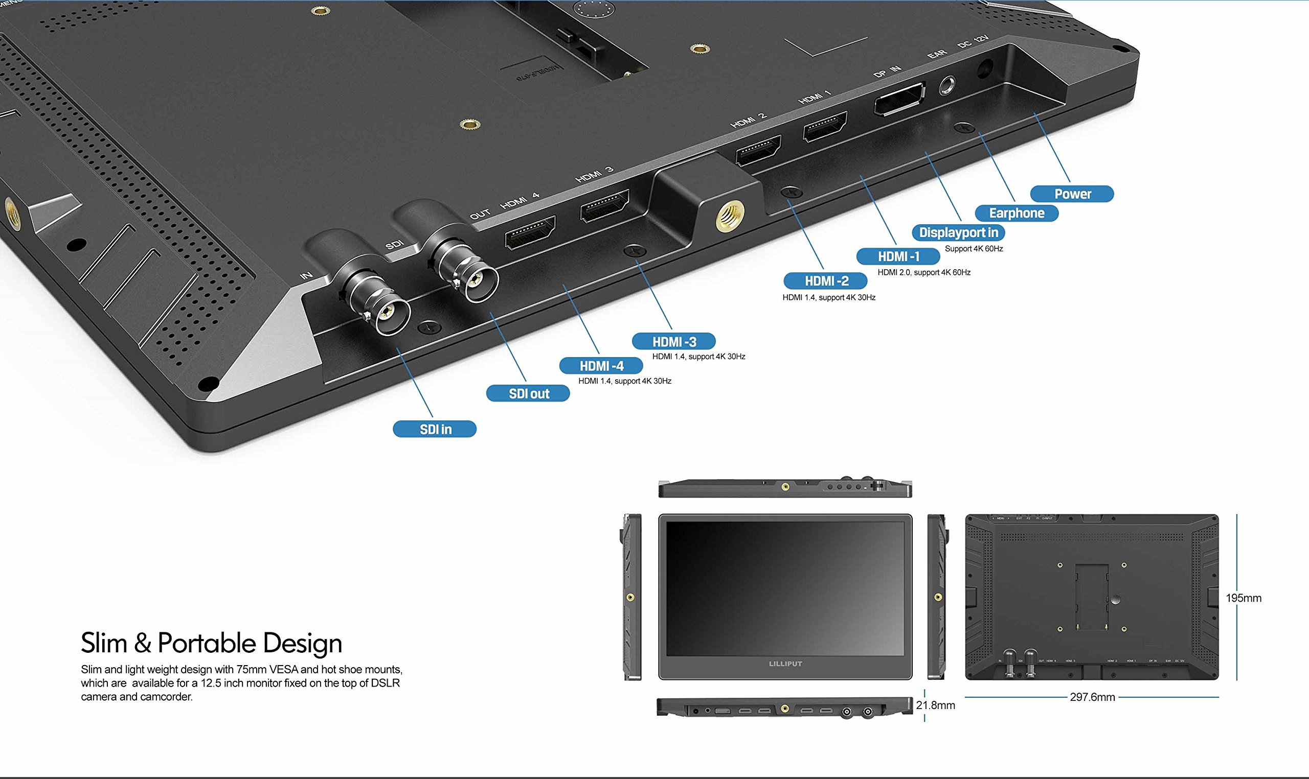 LILLIPUT A12 12.5" IPS 4K HDMI Monitor, 3840x2160