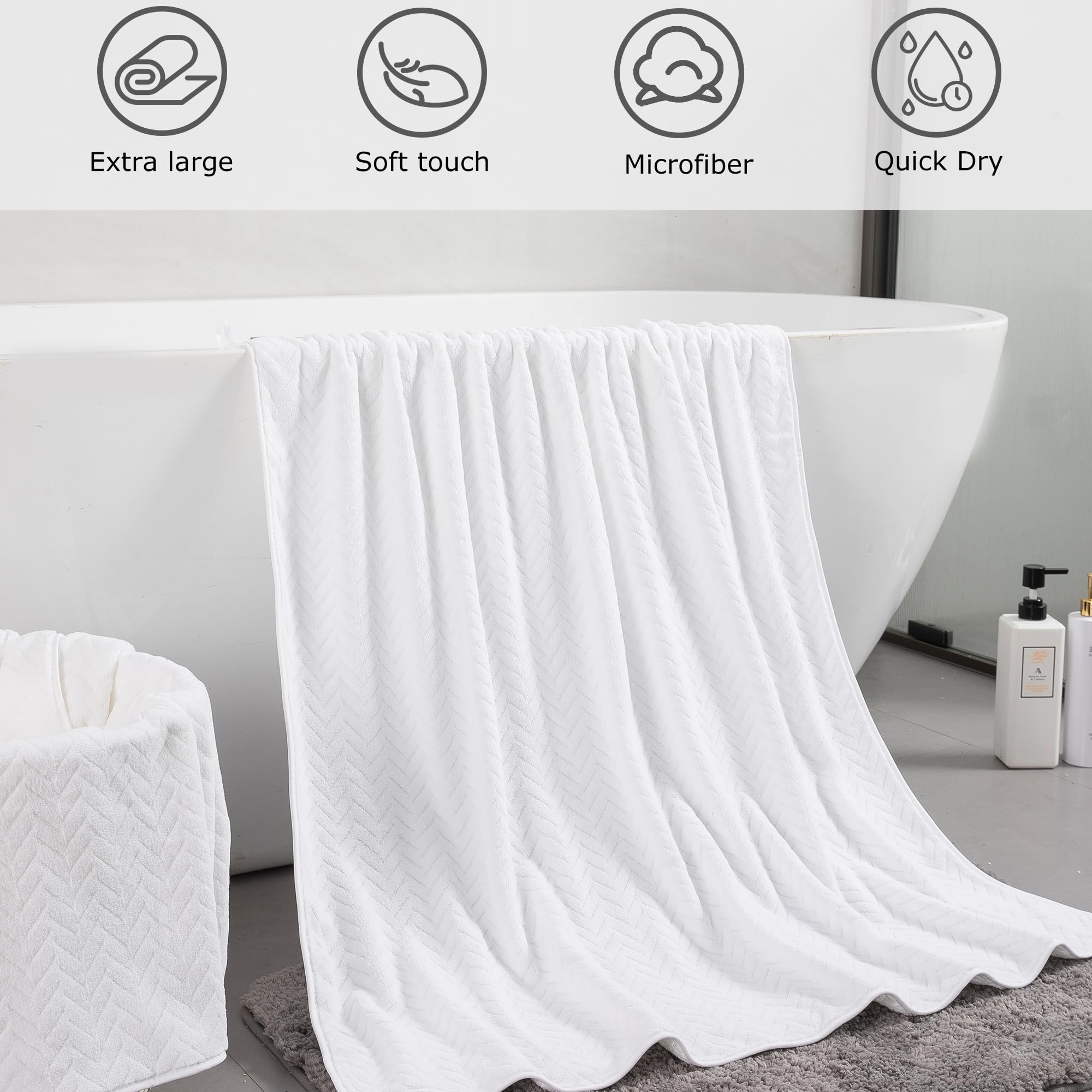 4 Piece Oversize Bathroom Towels Set, Extra Large 35x70Inch Bath Towels 600 GSM Microfiber Soft Highly Absorbent Towels Quick Dry Bath Towels for Hotel, Machine Washable Restroom Towel Sets (White)