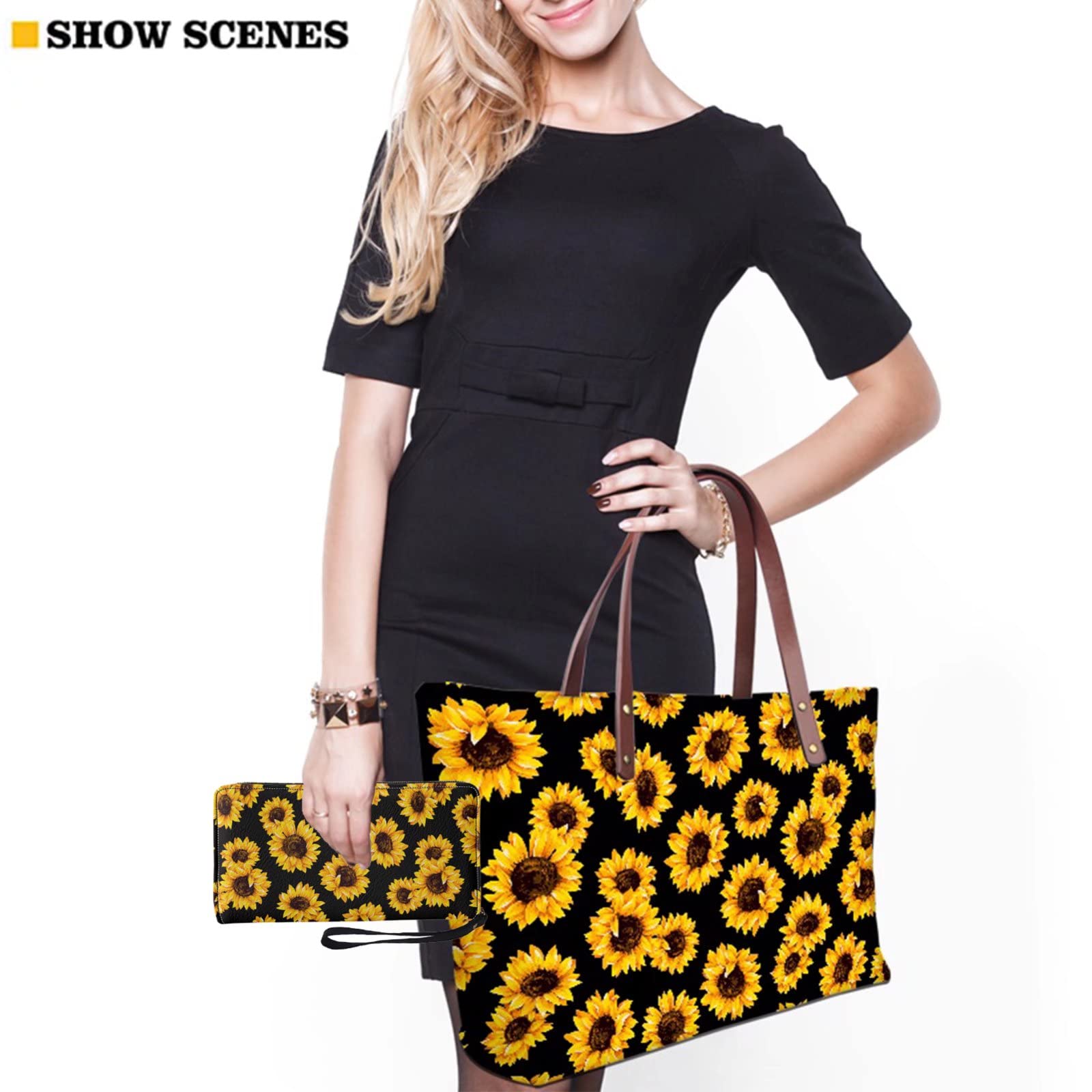 SCRAWLGOD Cow Print Purses and Handbags Set for Women Shopping Large Tote Top-handle Shoulder Bags with Matching Wallet Card Holder 2pcs Gift